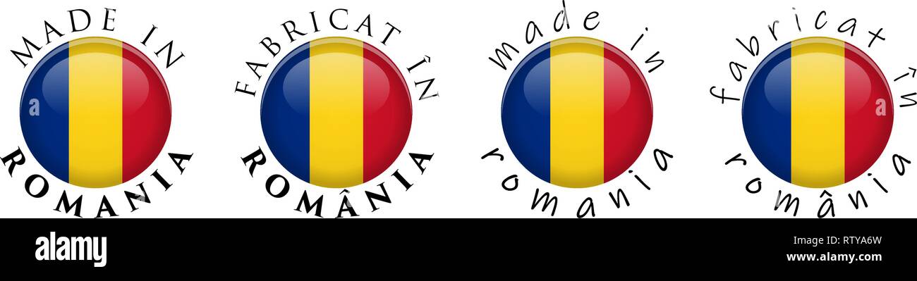 Simple Made in Romania / Romanian translation 3D button sign. Text ...