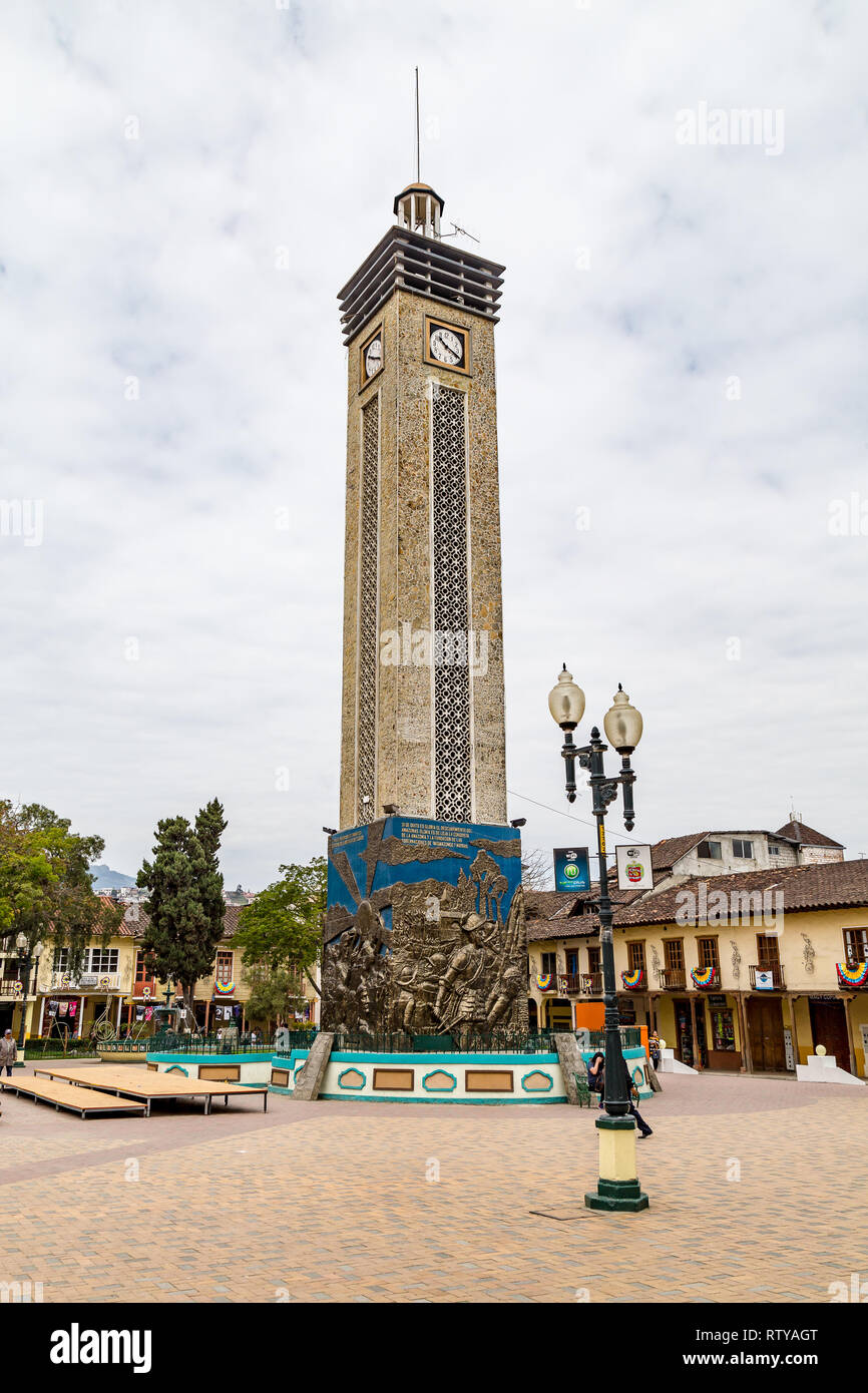 Loja, Ecuador, January 2019: Tower of San Sebastian in the Plaza de la ...