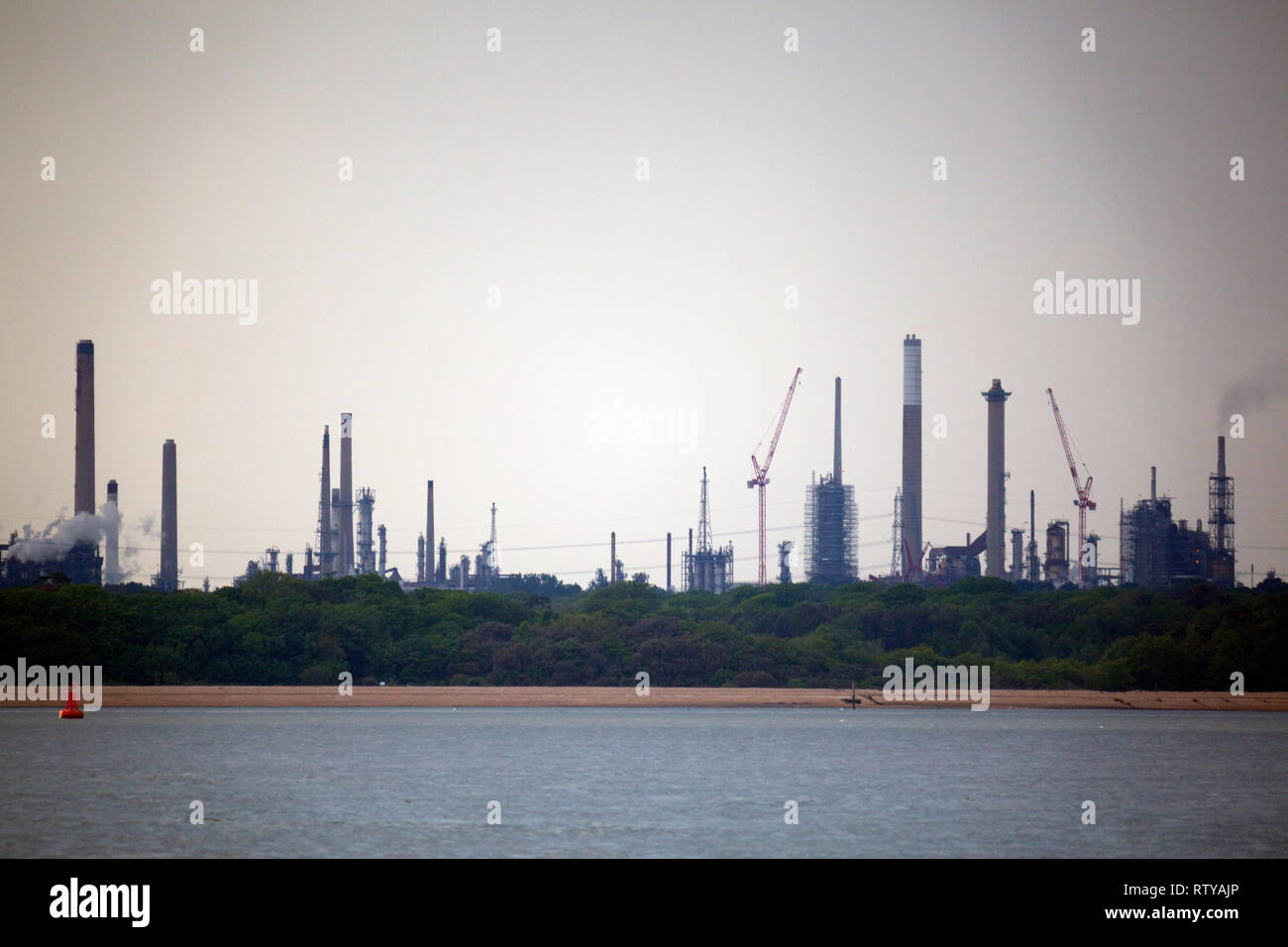 The Solent, Fawley,oil,refinery, cracking,towers,cranes,chimney ...
