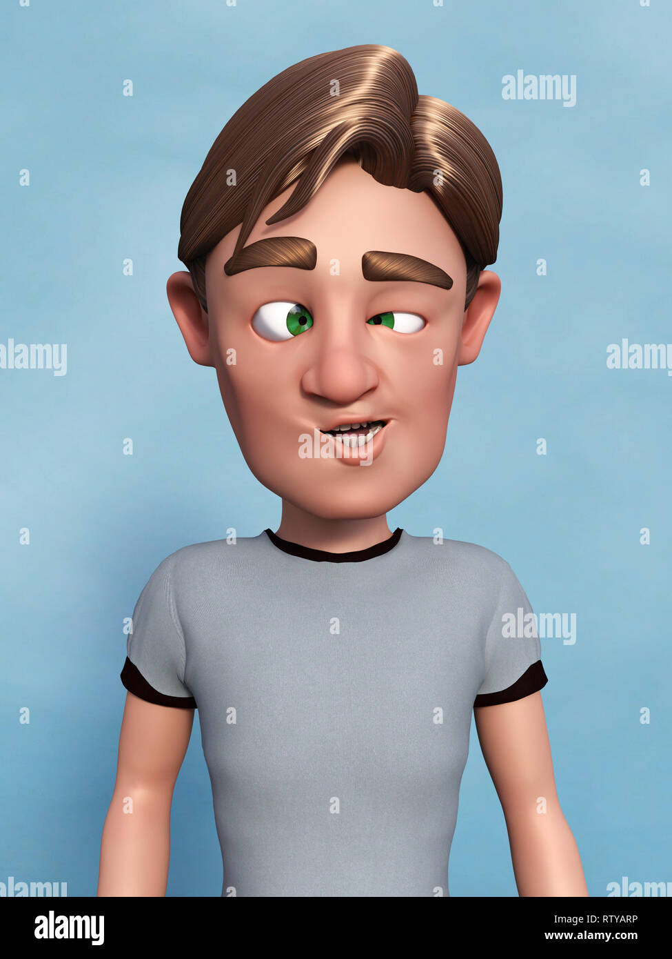 3D rendering of a cartoon dad or man doing a silly face and grimacing ...