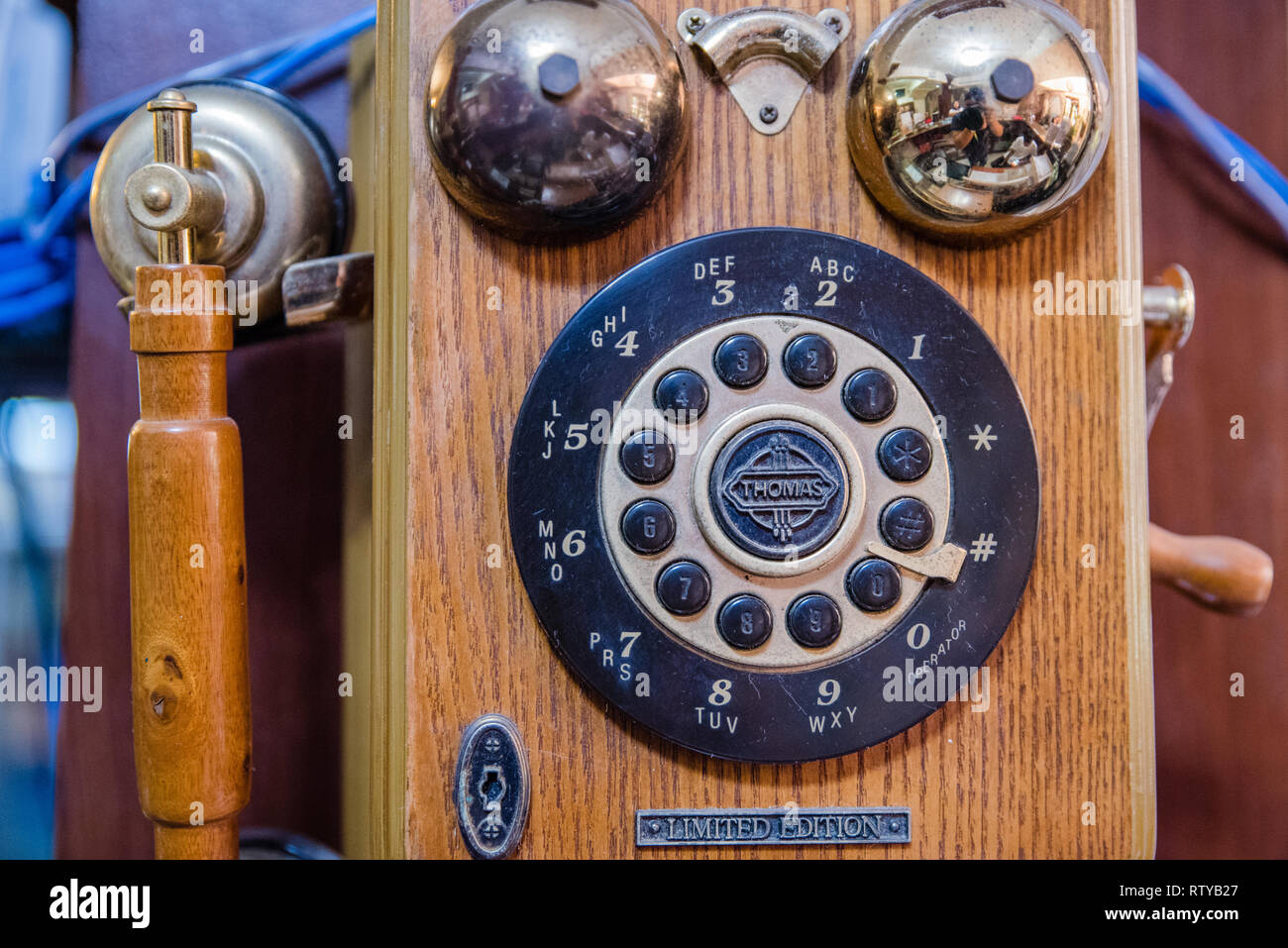 Functional vintage wall mounted telephone unit in good condition Stock ...