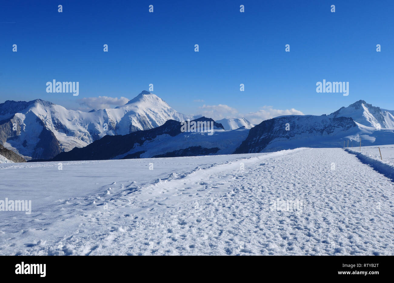 Switzerland: Mönchshut mountain panoramic view to the melting glaciers ...