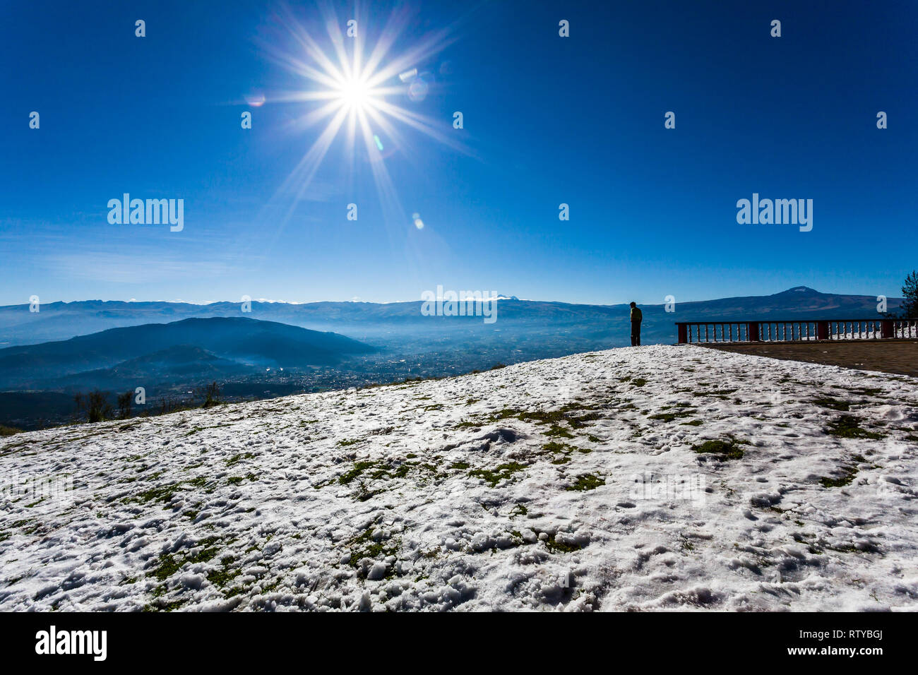 A winter morning with blue sky, bright sun and snow on the ground Stock ...