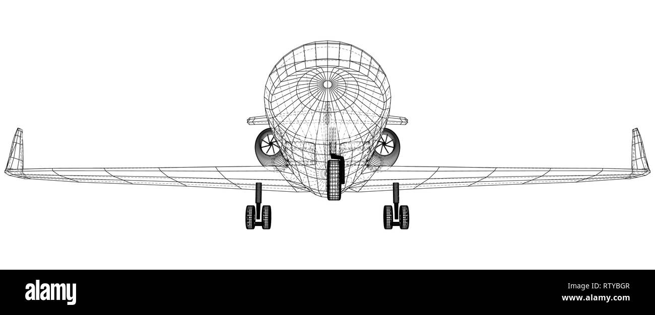 Airplane blueprint. Outline aircraft on white background. Created ...