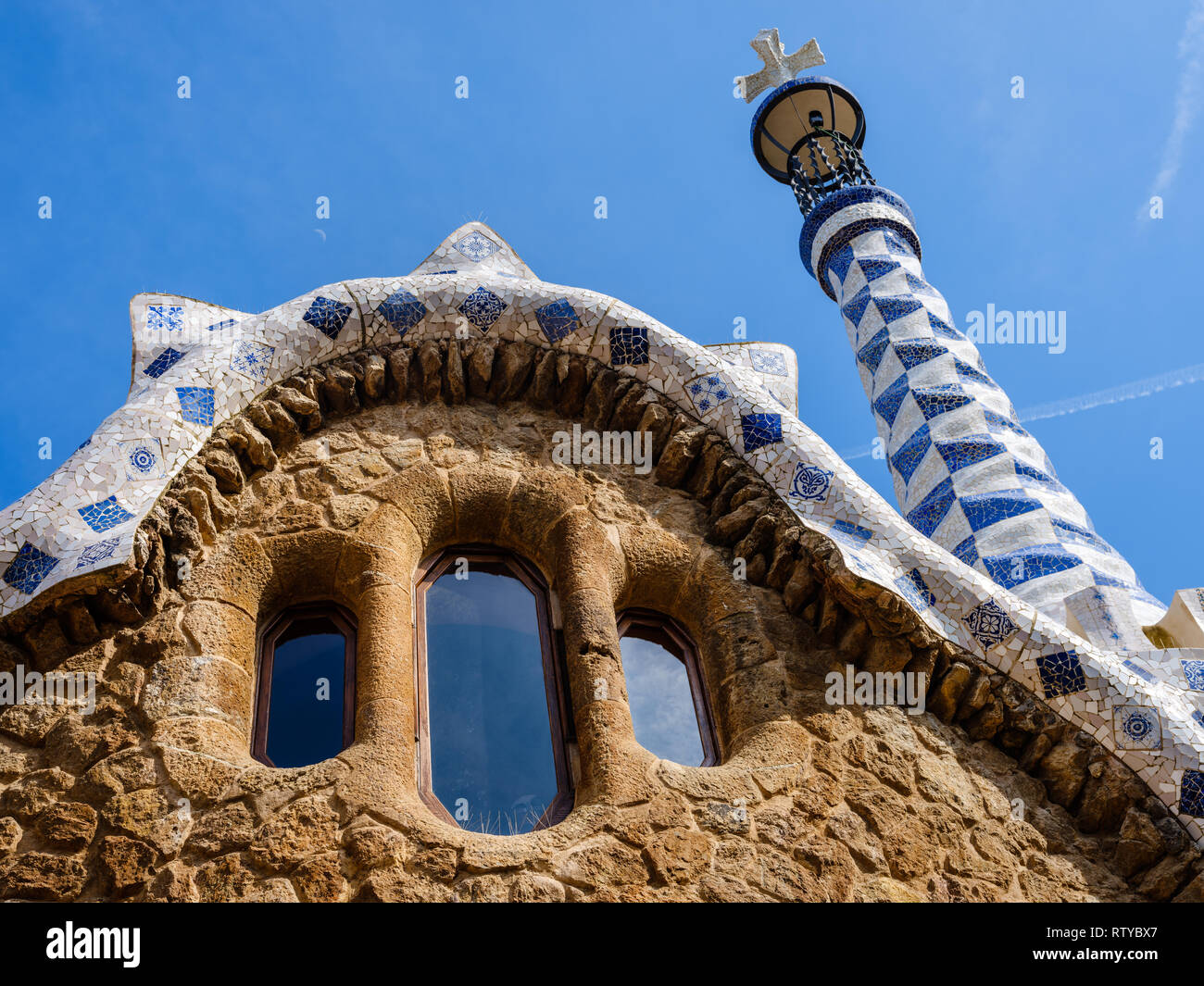 BARCELONA, SPAIN - CIRCA MAY 2018: Entrance pavilion of Parc Güel ...