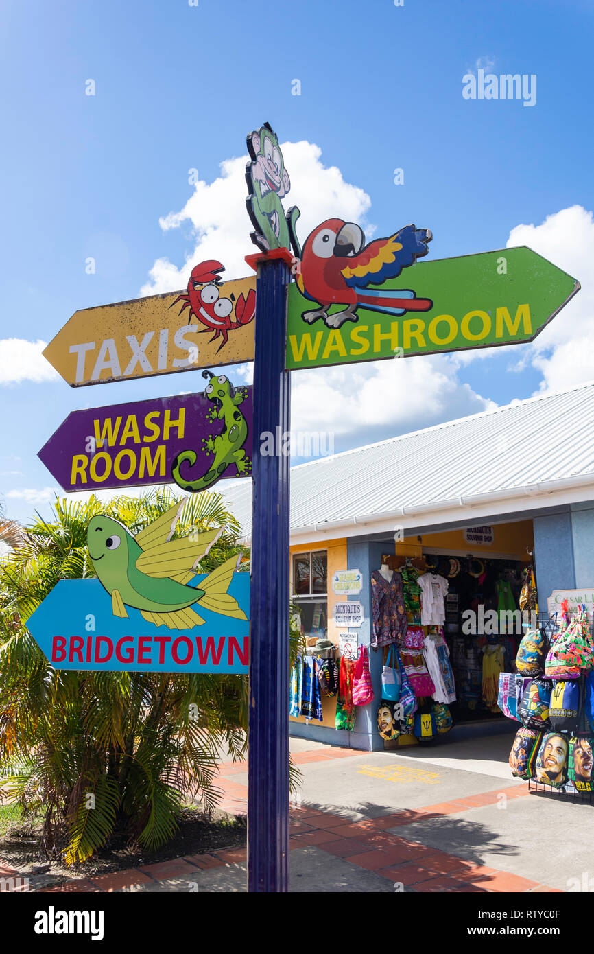 Tourist sign outside port cruise terminal, Bridgetown, St Michael ...