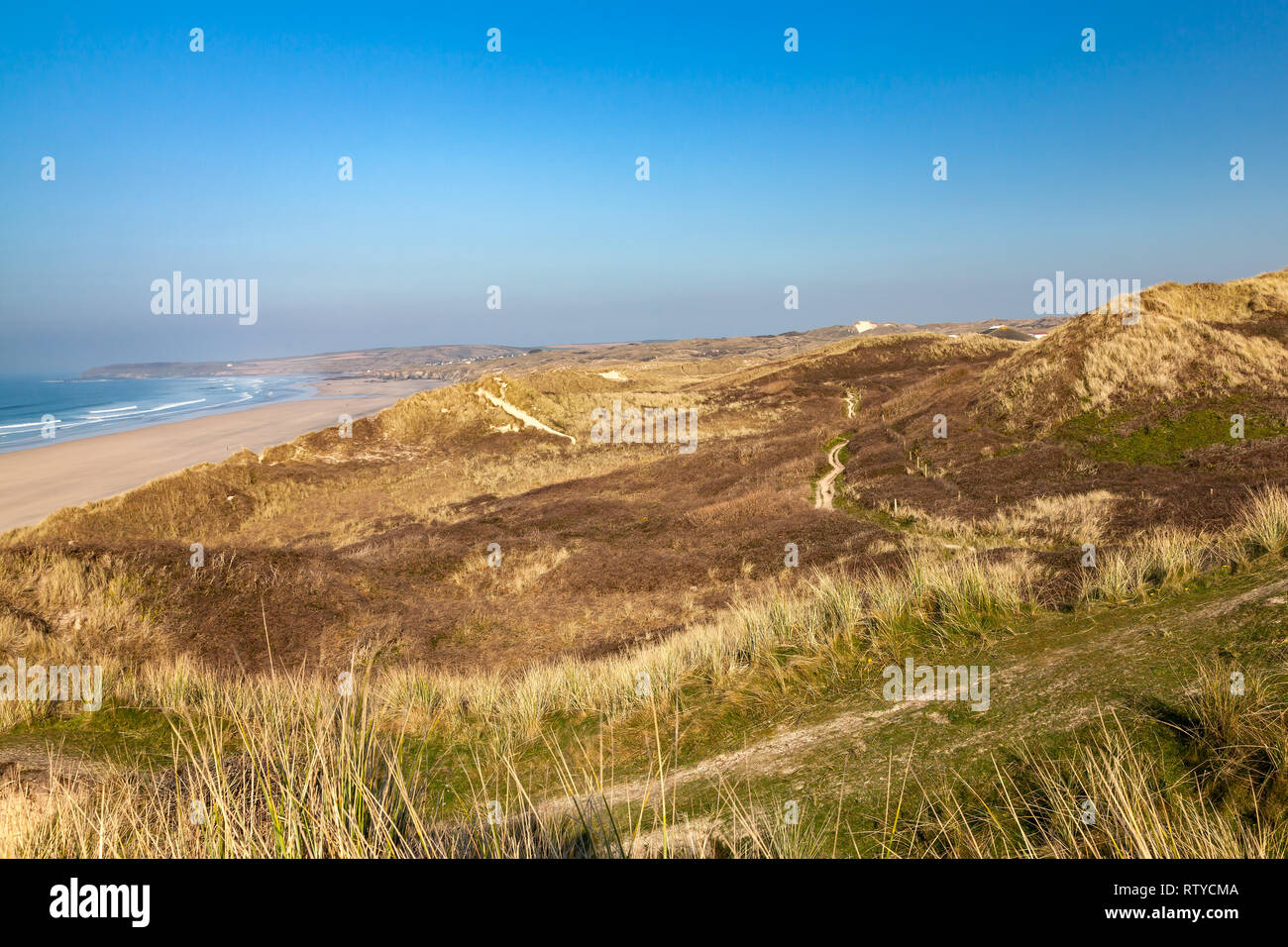 The sand dunes at Gwithian Towans Cornwall England UK Europe Stock ...