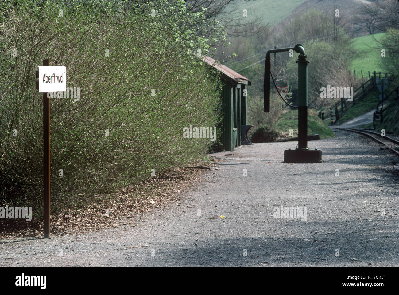 Steam locomotive water stop at Aberffrwd, on the Vale of Rheidol line ...