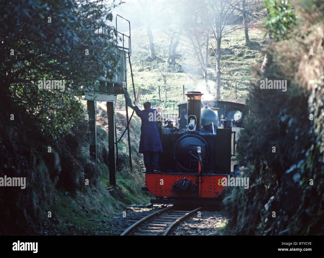 Steam locomotive taking on water at Aberffrwd stop, on the Vale of ...