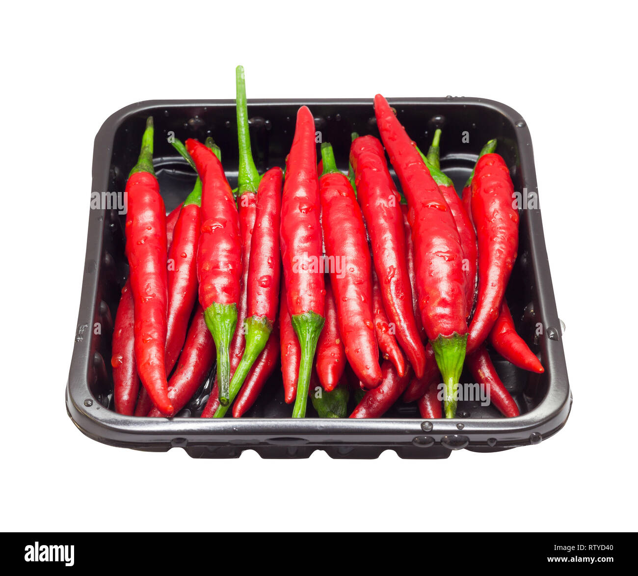 Red chilli peppers, hot pepper in Packing on isolated white background ...