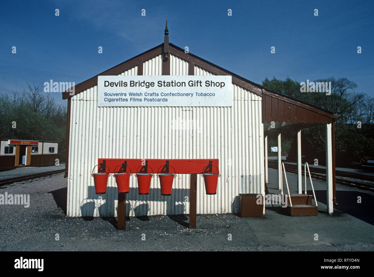 Fire buckets at Devil's Bridge railway station, Vale of Rheidol line ...