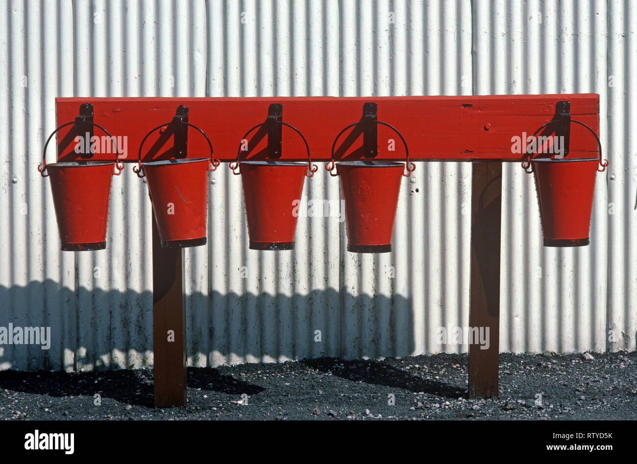 Fire buckets at Devil's Bridge railway station, Vale of Rheidol line ...