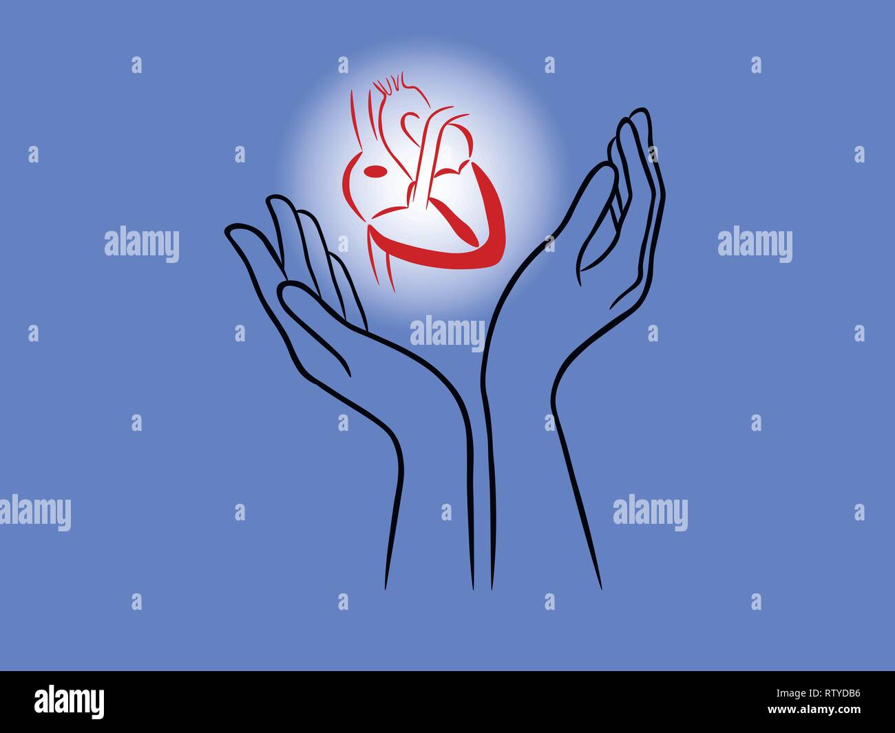 heart in hands isolated on blue background Stock Vector Image & Art - Alamy
