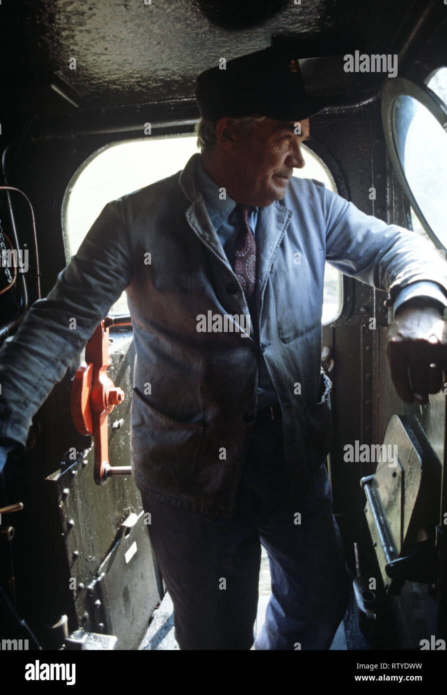 Steam locomotive driver on the Vale of Rheidol line, British Rail last ...
