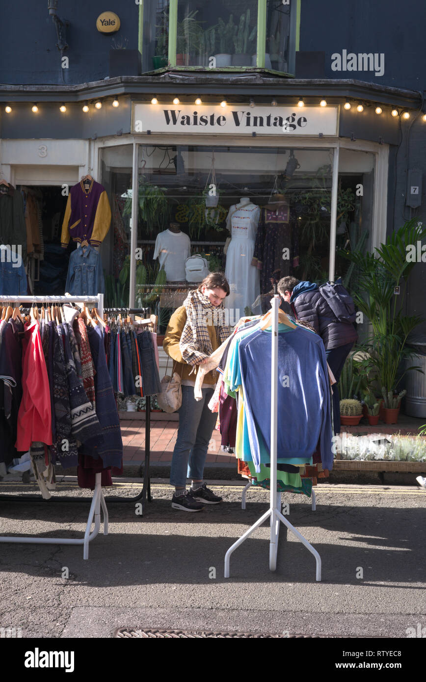 Brighton, England on February 02, 2019. Vintage clothes shop Stock ...