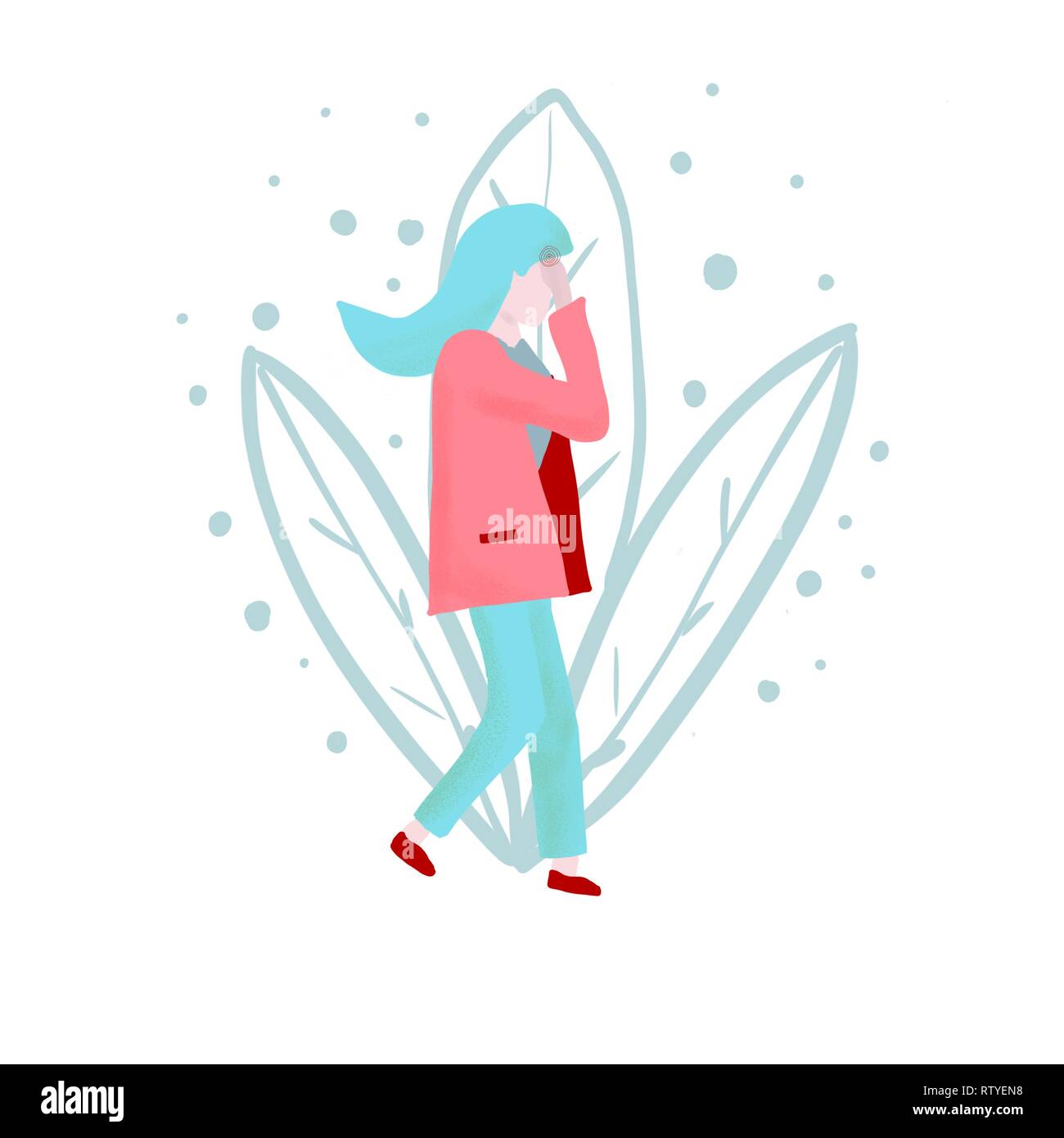 Woman having headache, migraine, pressing hand to her forehead Stock ...