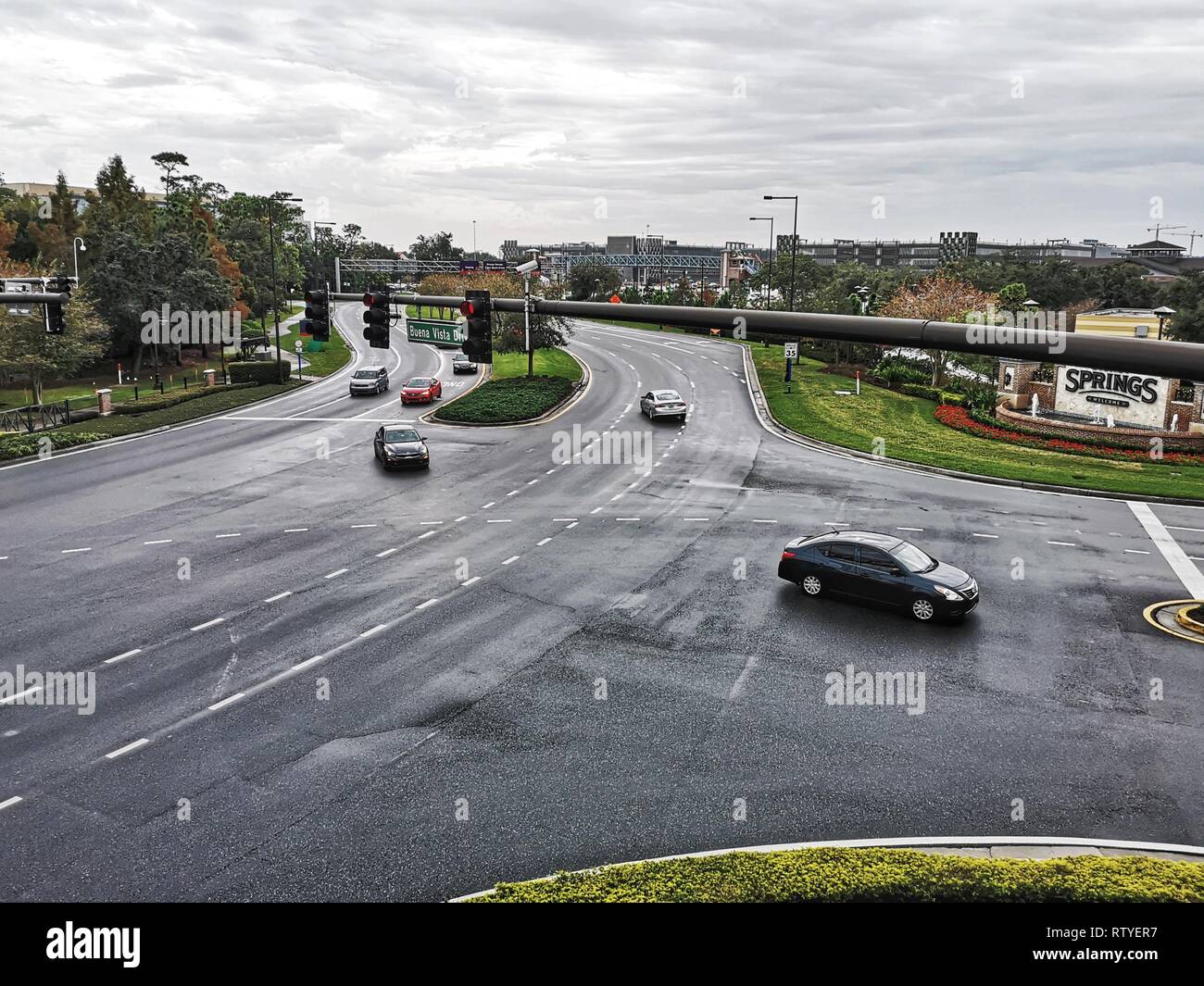ORLANDO, FLORIDA, USA - DECEMBER, 2018: Aerial view of Streets of the ...