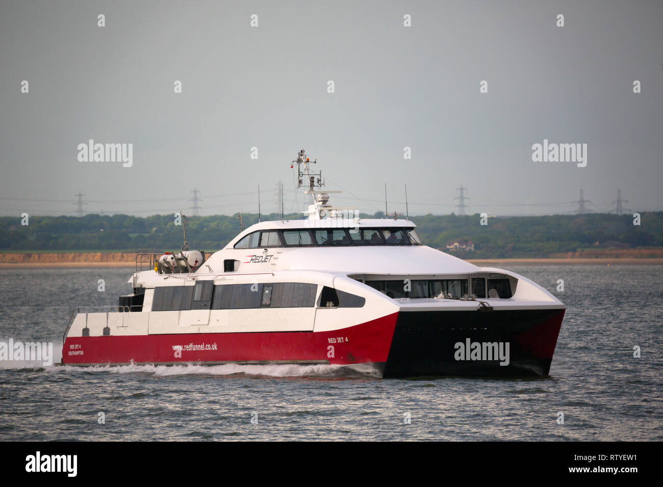Red Jet, Funnel, fast, passenger, ferry, Cowes, isle of Wight, England ...
