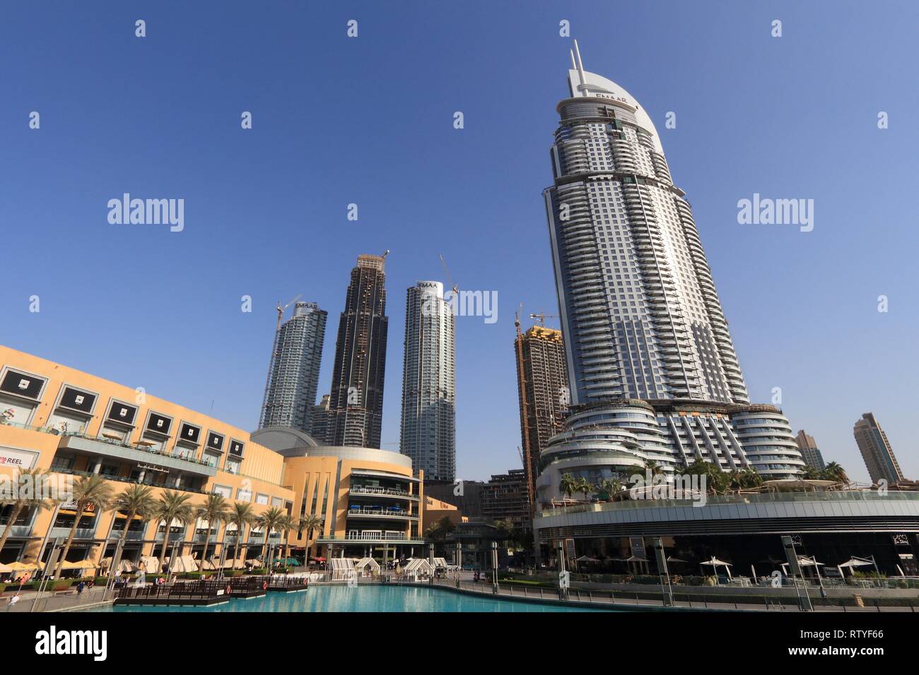 DUBAI, UAE - NOVEMBER 22, 2017: Address Downtown building (right) in ...