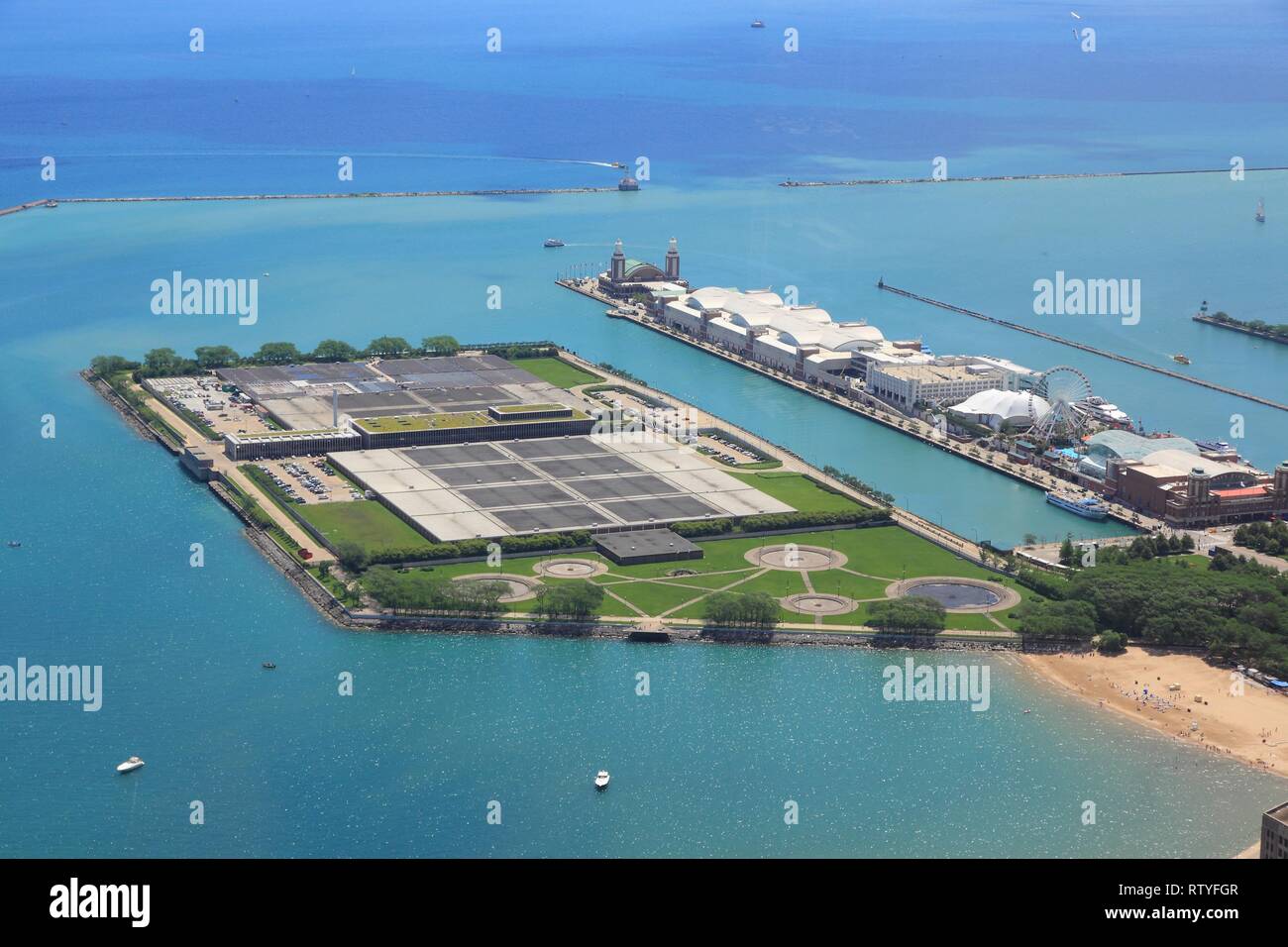 Chicago water treatment facility in Streeterville and Navy Pier on Lake ...