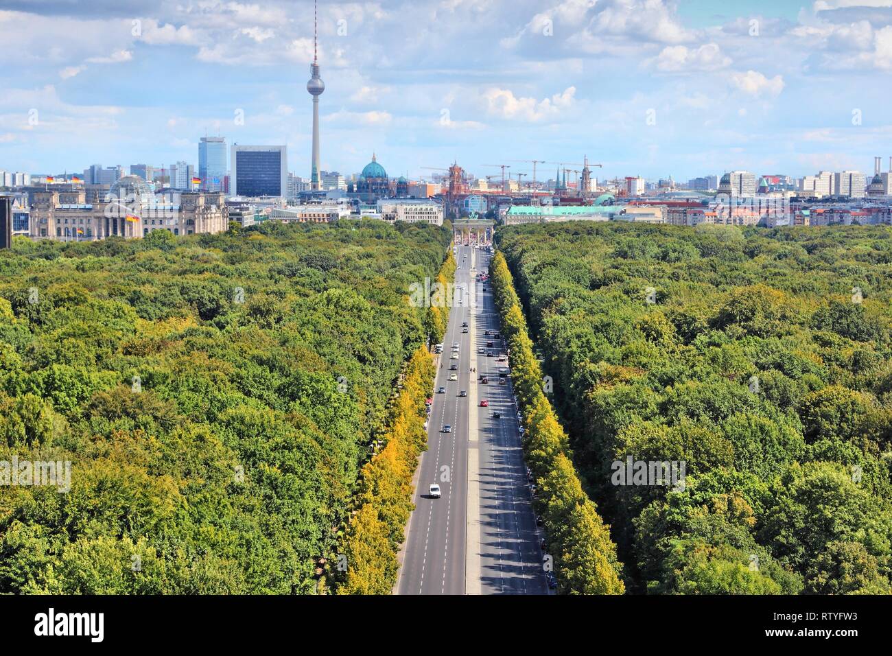 Berlin, Germany. City skyline with Tiergarten park and the TV tower ...