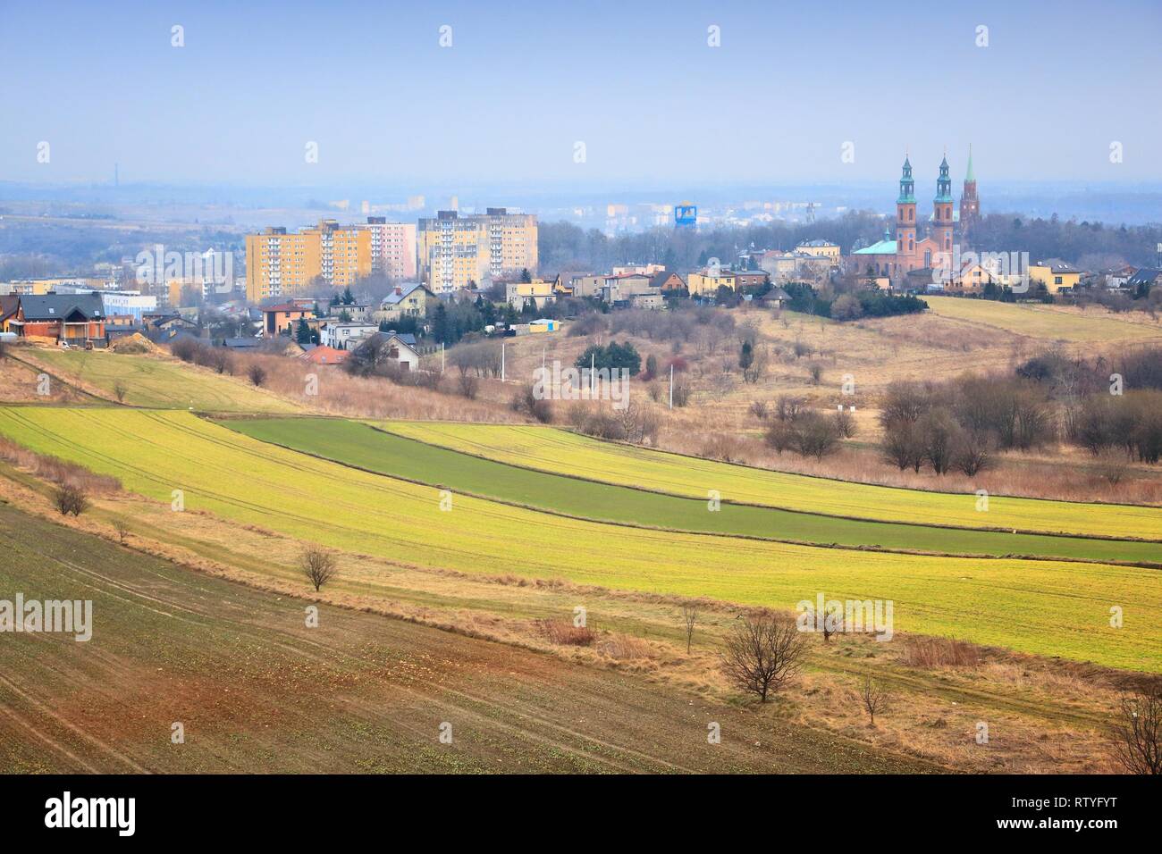 Piekary Slaskie, Poland. Rural view in Silesia region with cityscape ...