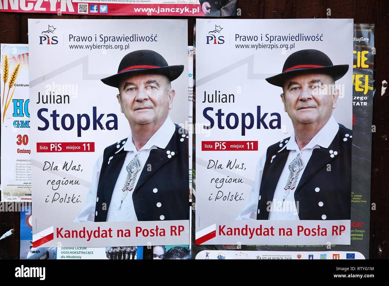 CHOCHOLOW, POLAND - OCTOBER 4, 2015: Candidate posters for 2015 ...