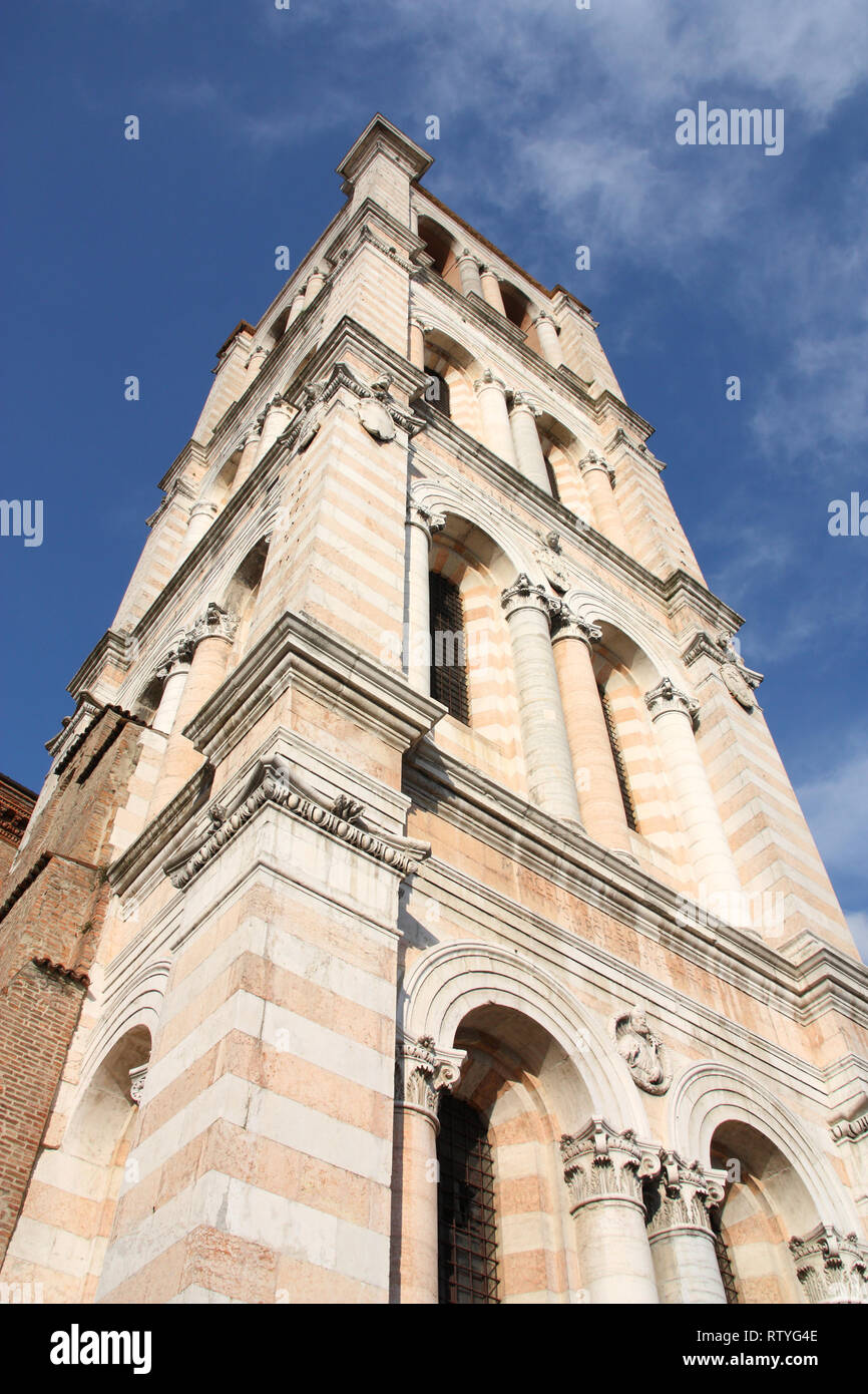 Italy - unfinished bell tower of Romanesque Ferrara Cathedral in Emilia ...