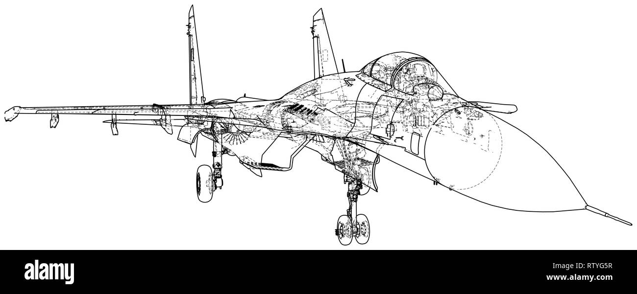 Russian jet fighter aircraft. Vector wire-frame concept. Created ...