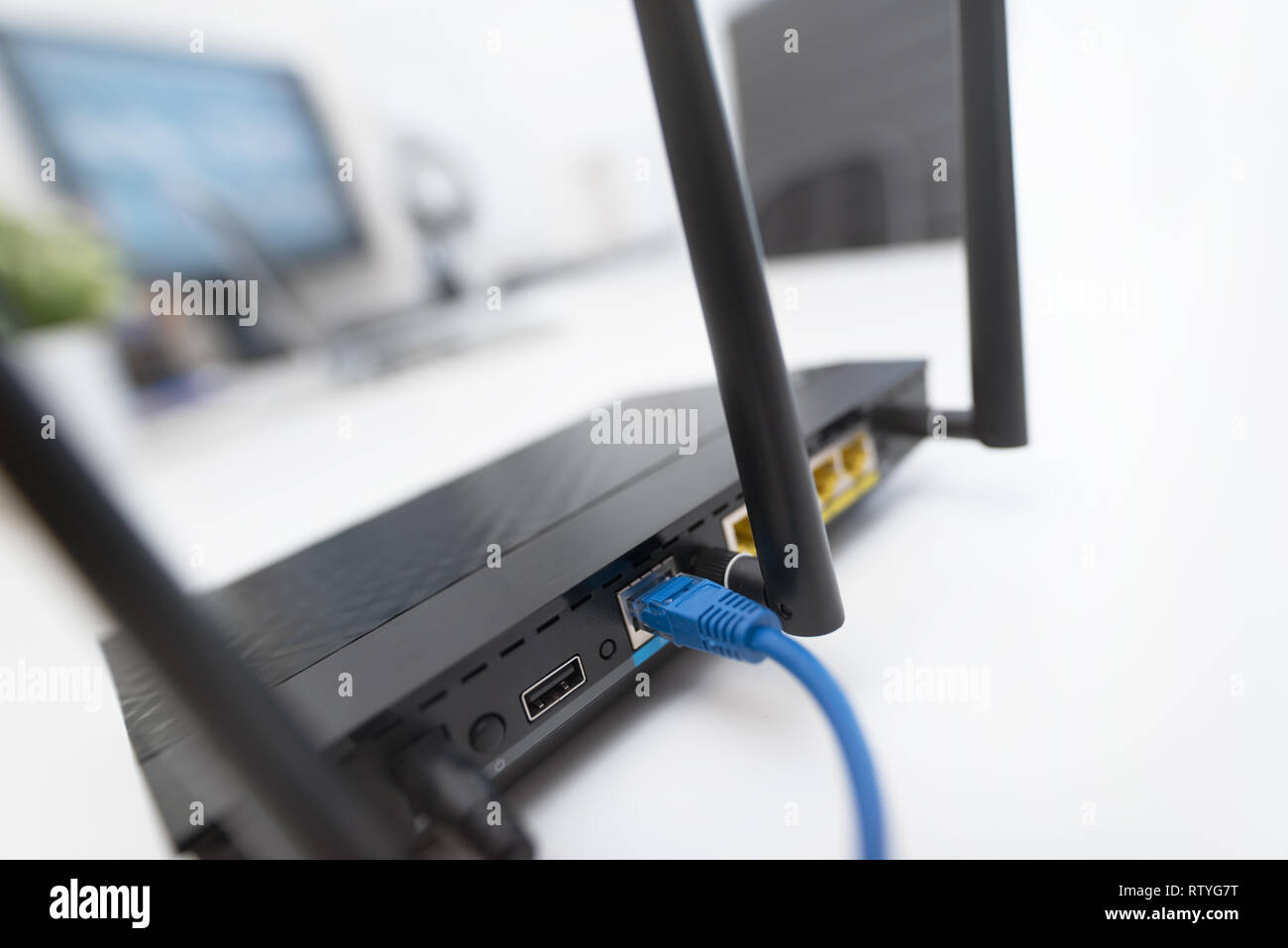 Modern dual band wireless router. Fast and wireless internet concept ...