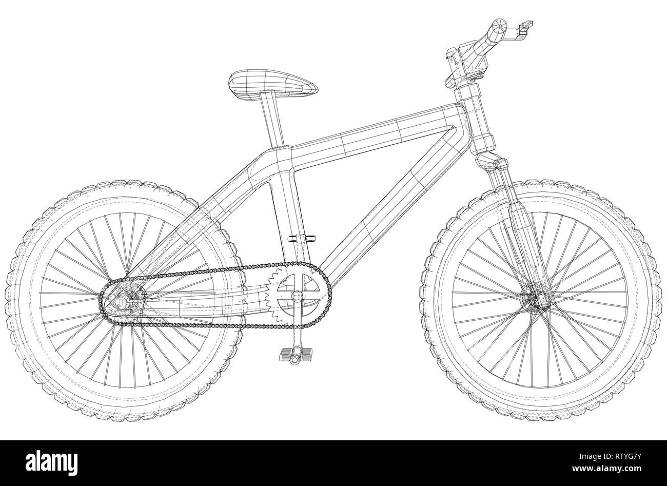 Bicycle. Created illustration of 3d. Wire-frame style. The layers of ...