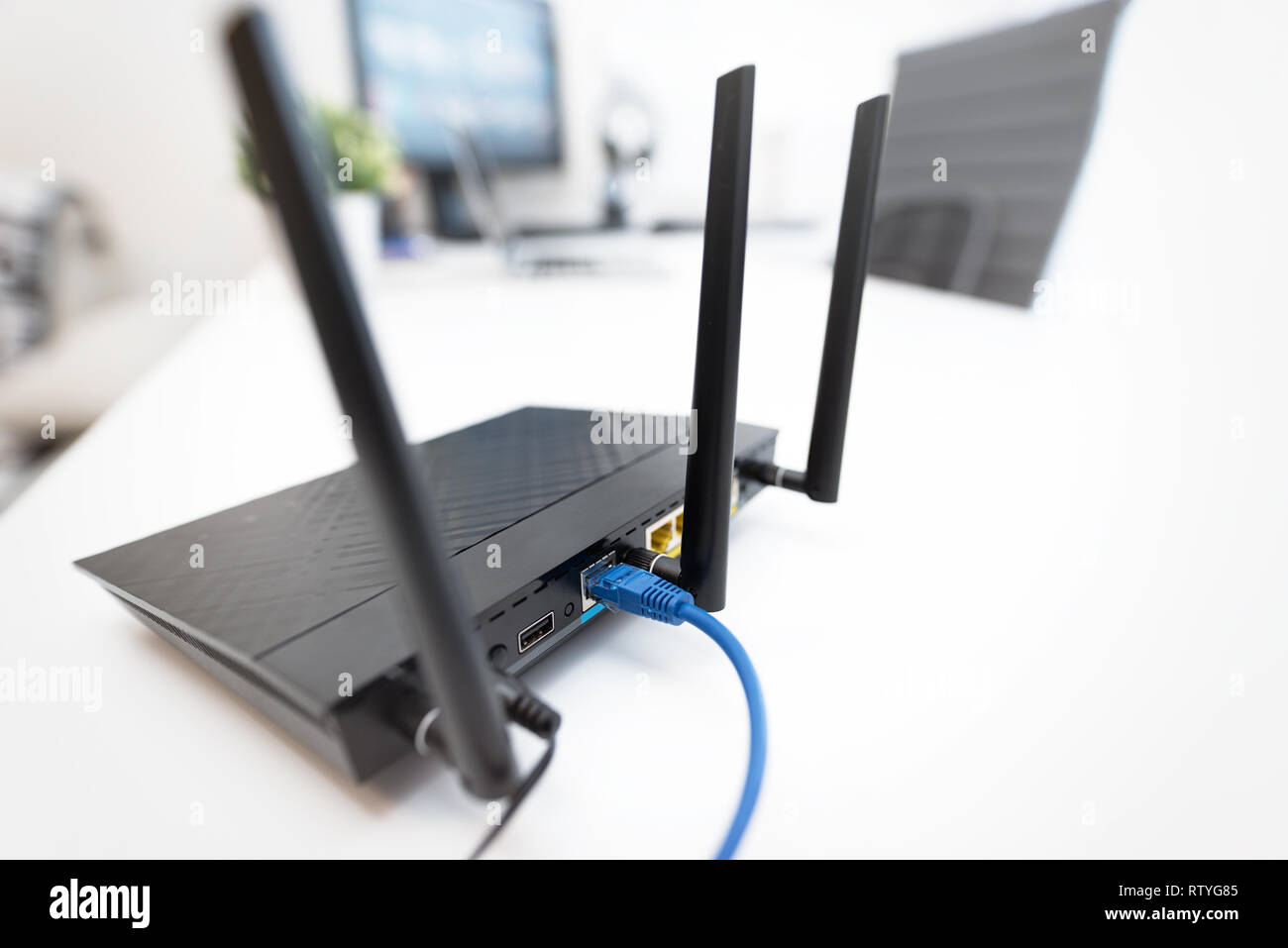 Modern dual band wireless router. Fast and wireless internet concept ...