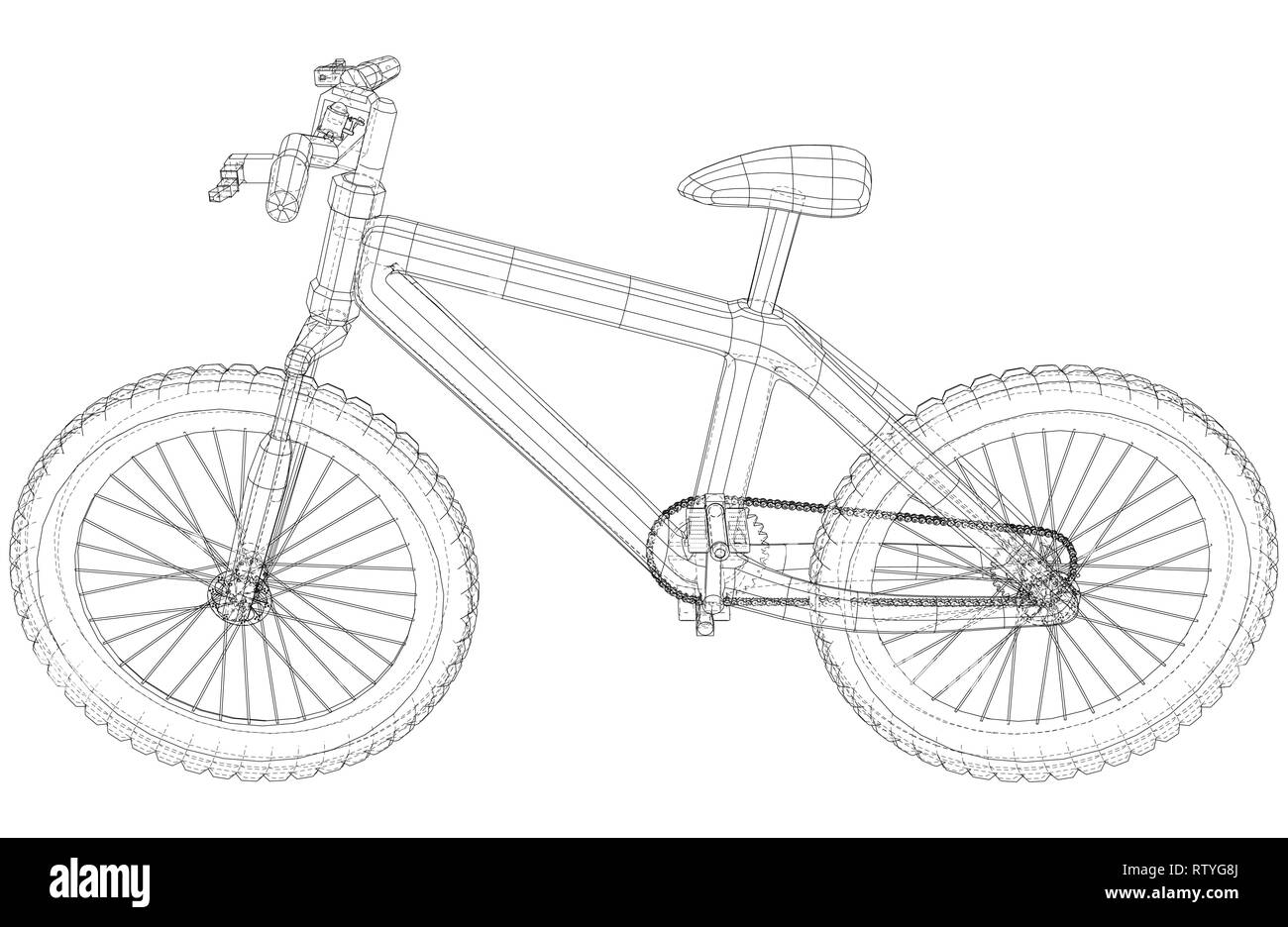 Bicycle. Created illustration of 3d. Wire-frame style. The layers of ...