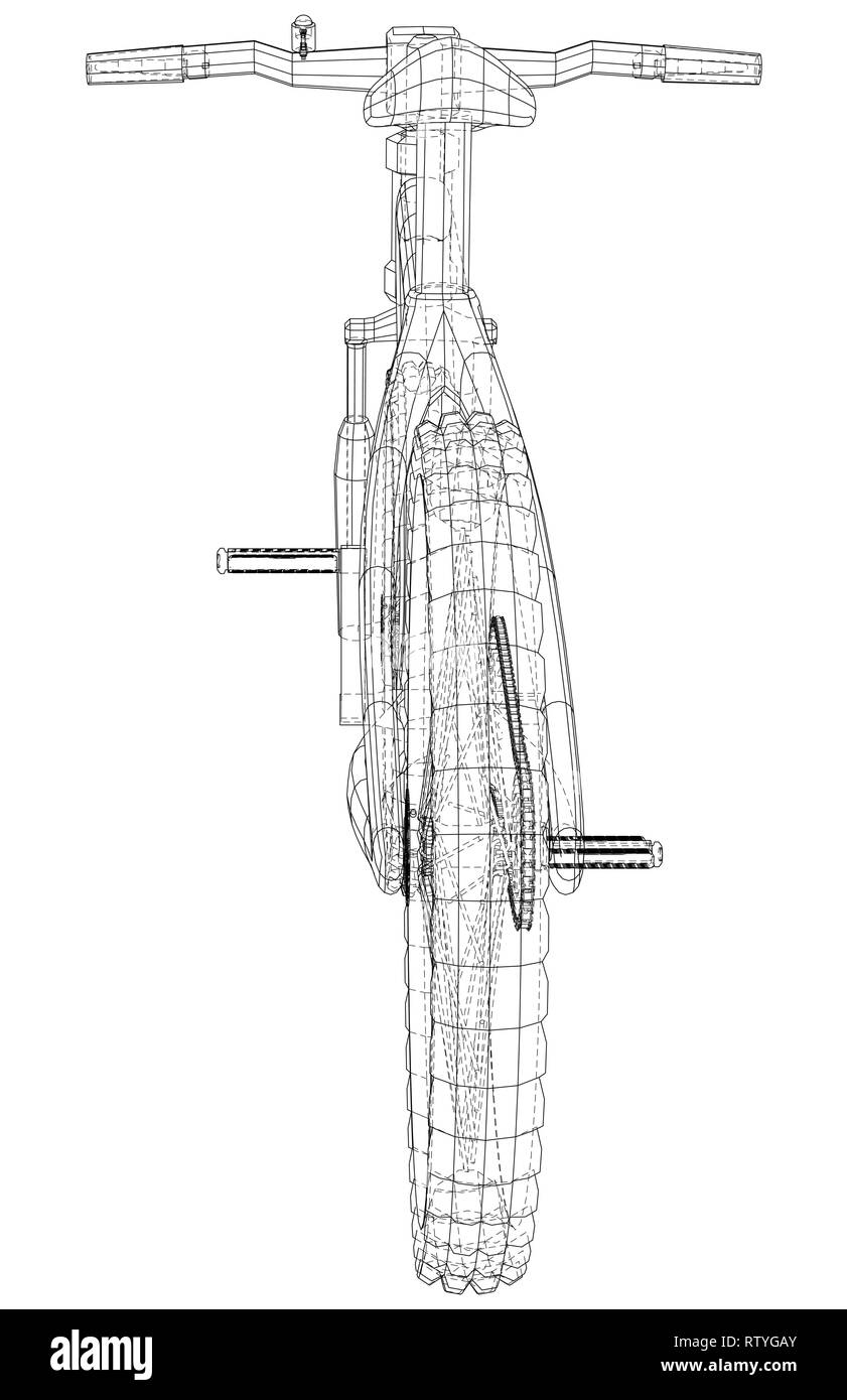 Bicycle. Created illustration of 3d. Wire-frame style. The layers of ...