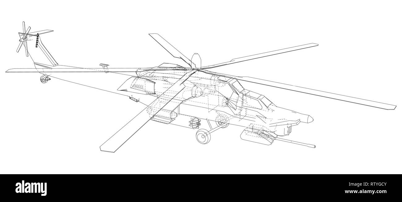 Blueprint of helicopter. Vector wireframe concept. Blue purple. Created ...