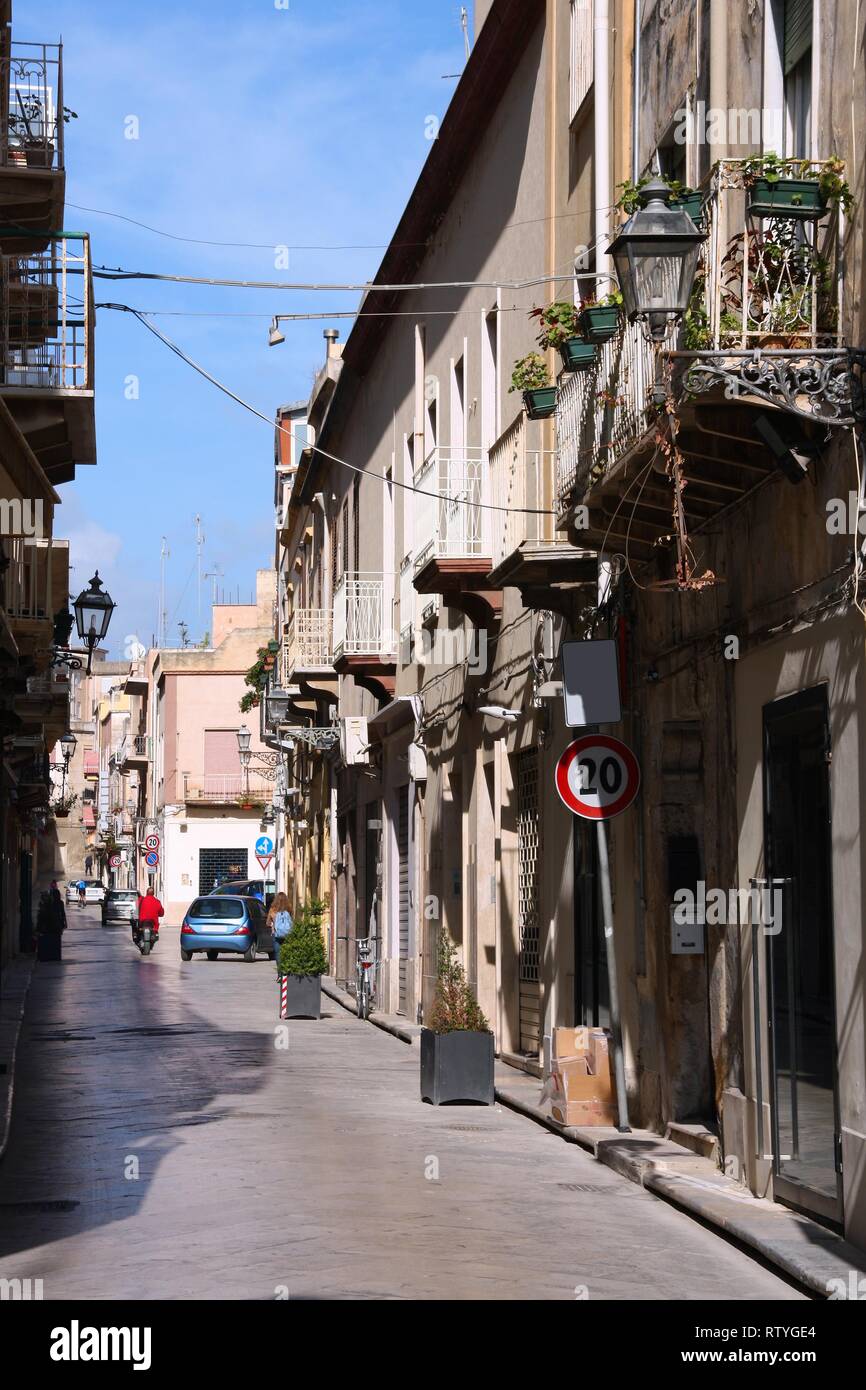 Marsala on Sicily island, Italy. Old town narrow street Stock Photo - Alamy