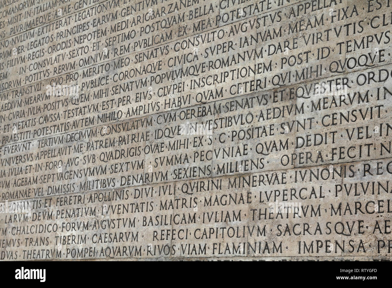 Rome, Italy. Latin inscriptions outside famous monument - Ara Pacis ...