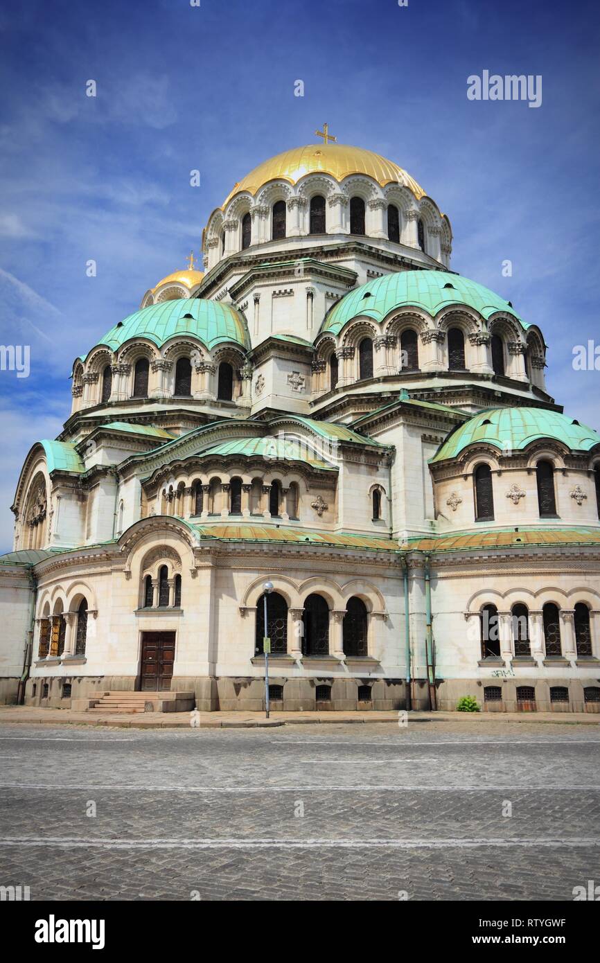 Sofia, Bulgaria - Alexander Nevsky Orthodox Cathedral. Neo-Byzantine architecture. Oborishte ...