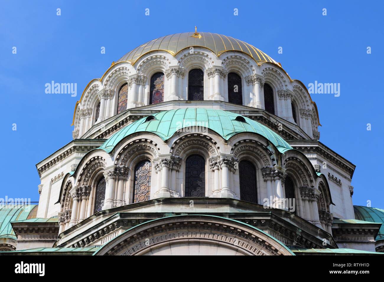 Sofia, Bulgaria - Alexander Nevsky Orthodox Cathedral. Neo-Byzantine architecture. Oborishte ...