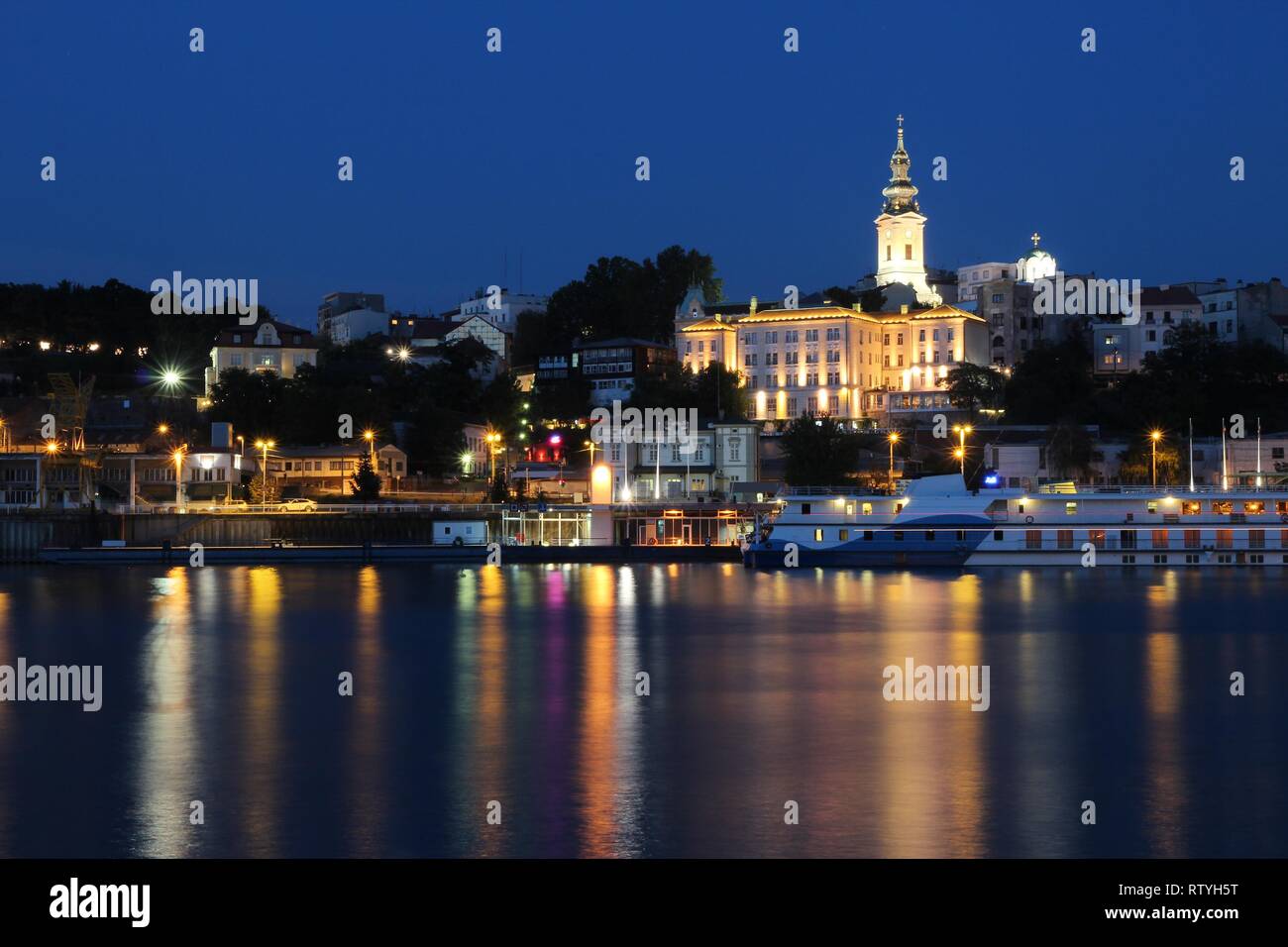 Belgrade, Serbia - capital city view at night. Illuminated cityscape ...