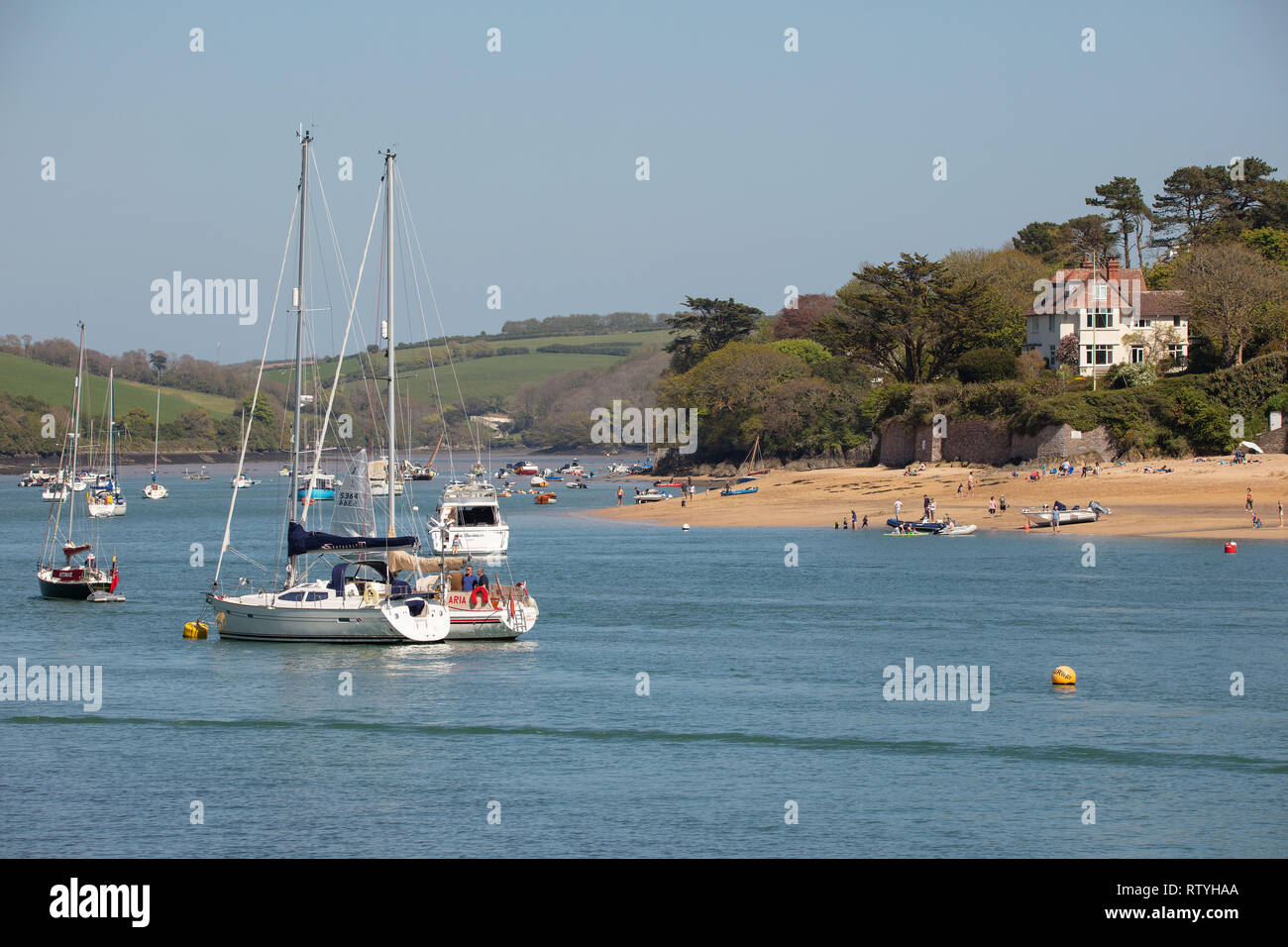 Summer shot of the Beautiful british seaside town of Salcombe in Devon ...