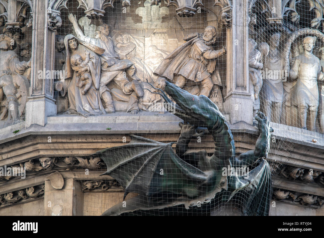 A dragon statue attached to Ratskeller restaurant in Munich,Germany ...