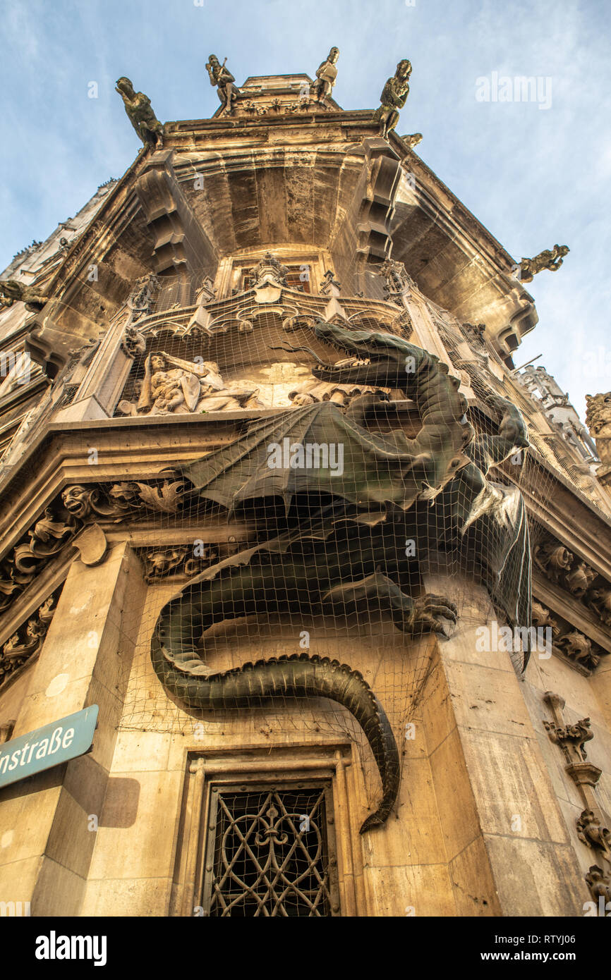 A dragon statue attached to Ratskeller restaurant in Munich,Germany ...