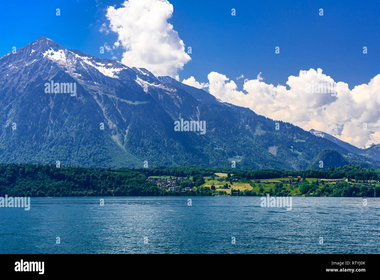 Clear transparent azure Lake Thun, Thunersee, Bern Switzerland Stock ...