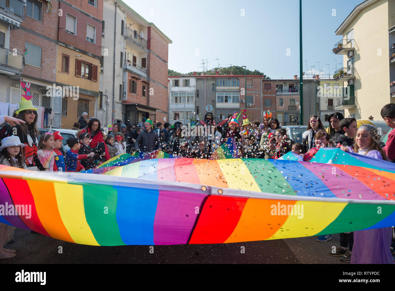 Naples, Italy. 3rd March 2019. 37th carnival in Scampia GRIDAS of a ...