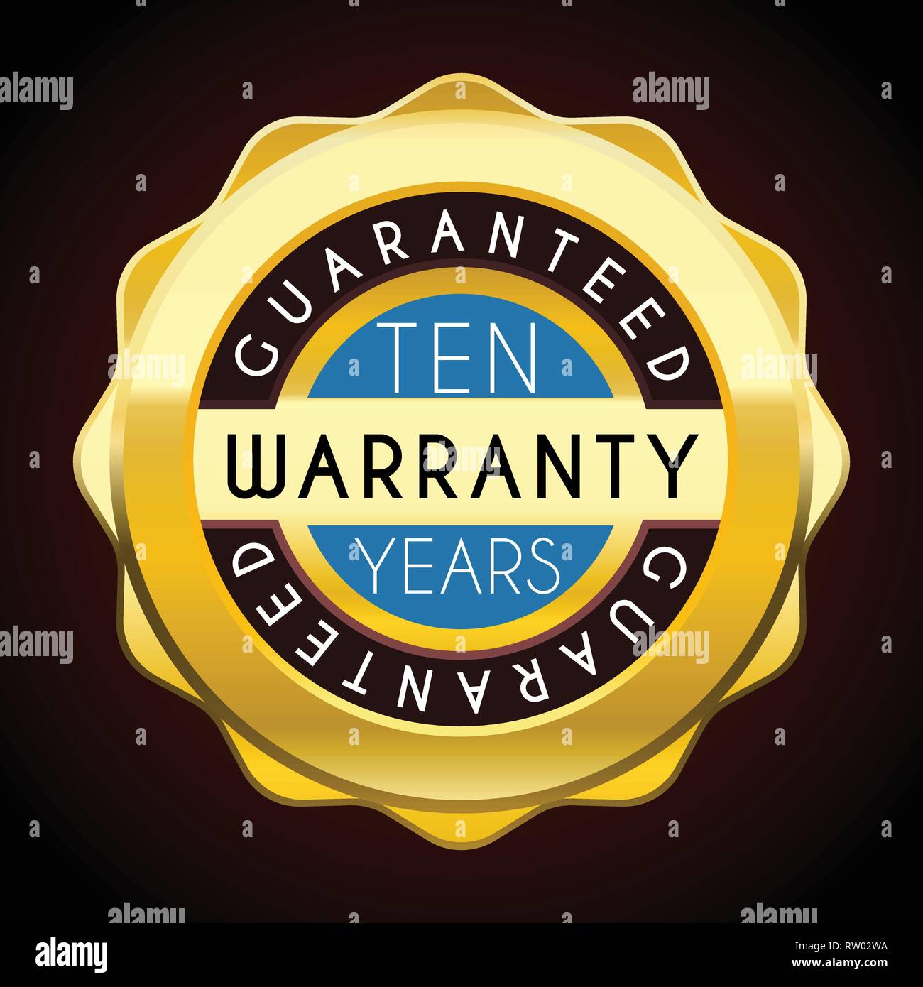 ten years warranty golden badge. Guarantee metal label Stock Vector ...