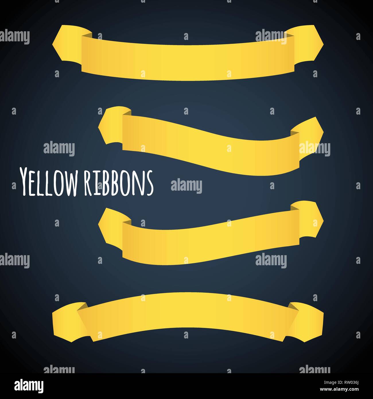 Vector yellow ribbon banners set. Beautiful blank for decoration ...