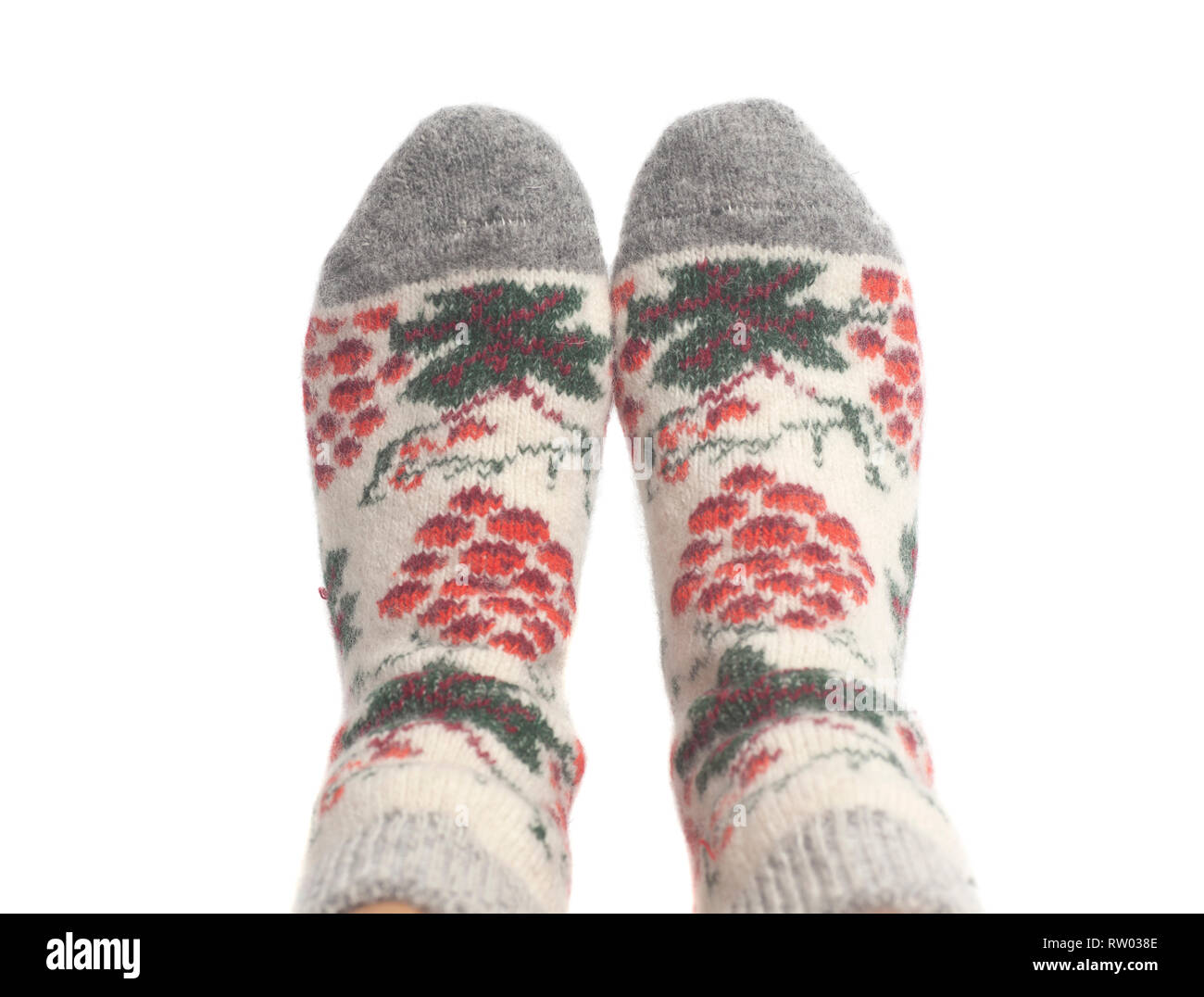 Wool socks on woman's feet isolated on white background Stock Photo - Alamy