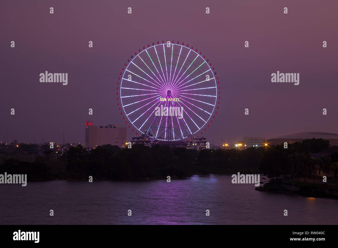Sun Wheel at night, Danang, Da Nang, Central Vietnam, Vietnam, Asia ...