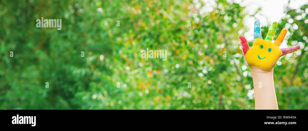 children hands in colors. Summer photo. Selective focus. nature Stock ...